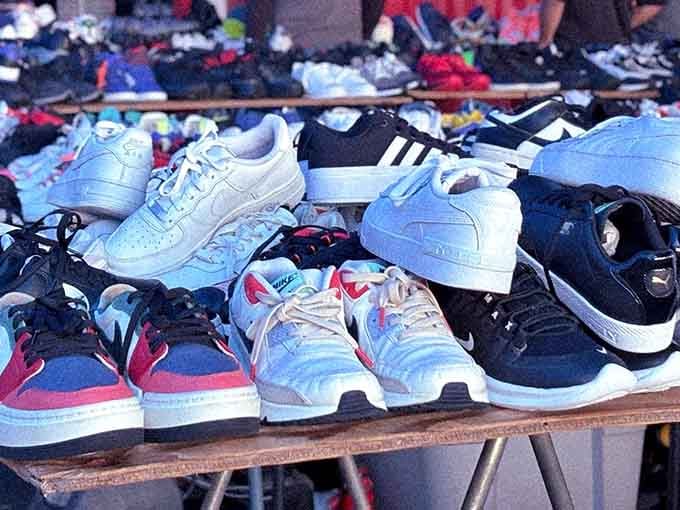 Sneakers lined up like a footwear buffet, from classic white kicks to styles that defined entire decades.