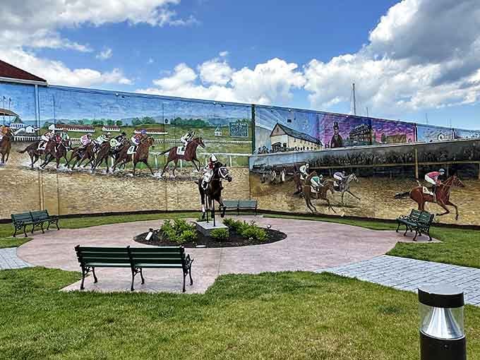 Graw Alley Art Park celebrates local heritage with murals that bring racing history to vibrant life.
