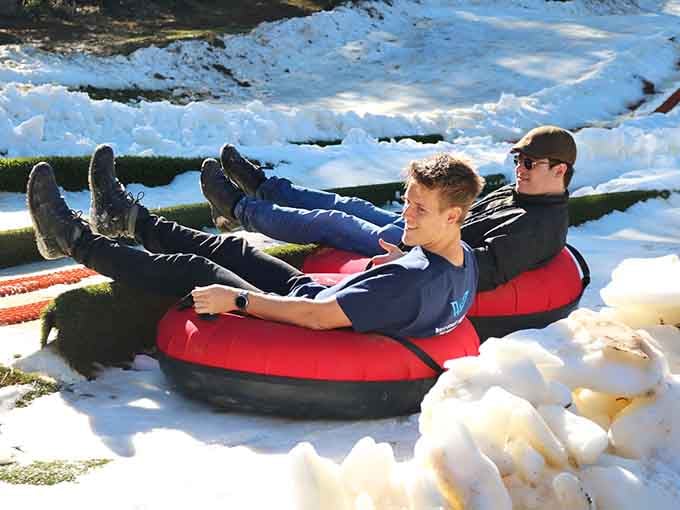 When you realize you don't need snow to feel like a kid again, just a tube and gravity.