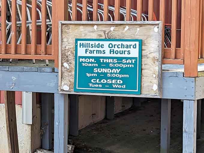 Operating hours that respect both farmers and visitors, because even orchards need their beauty sleep sometimes.