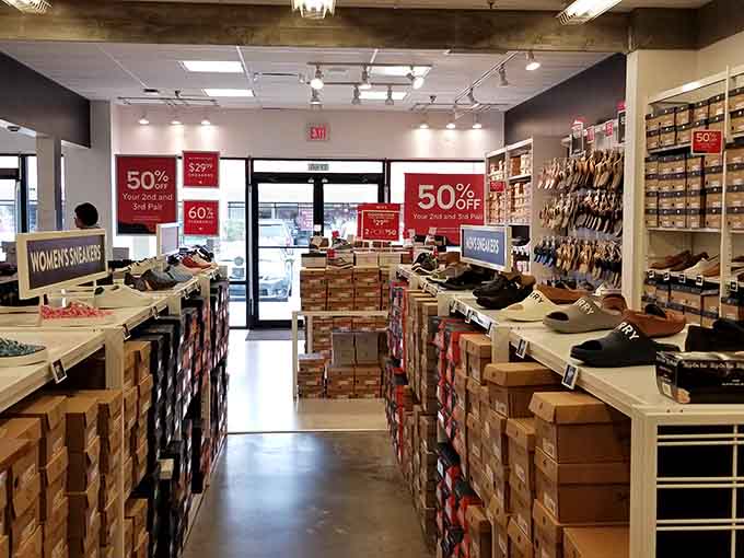 Rows of shoes waiting patiently to transform you from couch potato to someone who looks like they exercise regularly.