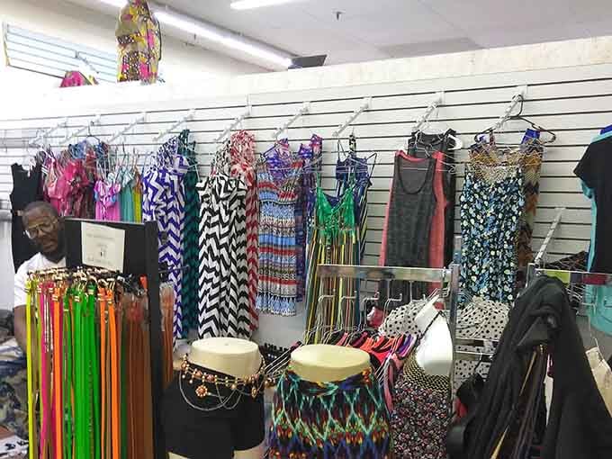 Colorful dresses and accessories catch the eye, proving fashion finds come in every style and budget here.