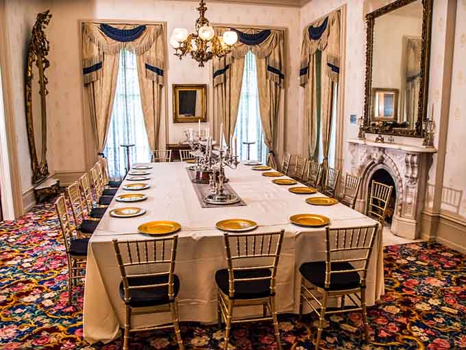 This formal dining room sets the stage for gatherings that would make even Downton Abbey jealous of the ambiance.