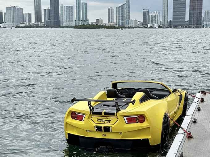 Sunshine yellow against Miami's skyline, because subtlety has never been Florida's strong suit and we love it.