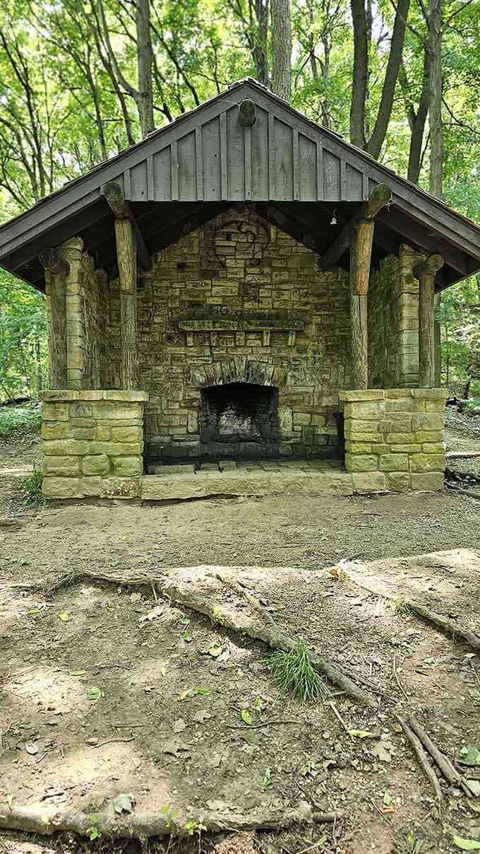 A stone fireplace in the woods: where s'mores meet sophistication and nobody has to choose sides.