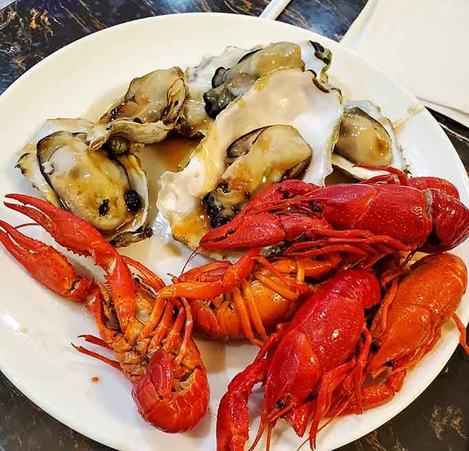 Crawfish and oysters sharing plate space like old friends &ndash; this is what international cooperation should look like, folks.