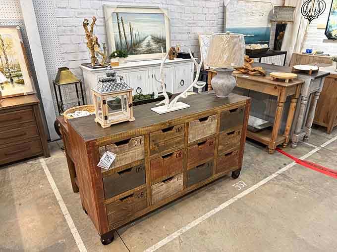 Rustic industrial meets farmhouse chic in this beautifully curated display of home d&eacute;cor possibilities.