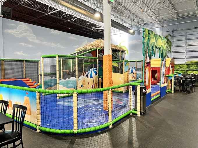 Beach umbrellas, soft play zones, and tricycles create the toddler trifecta of pure, unfiltered happiness right here.