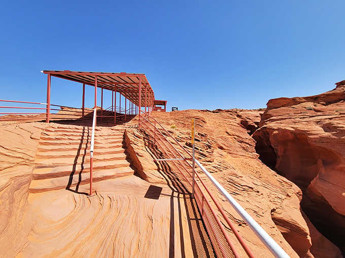These stairs descend into wonder, proving that the best things in life require a little effort and sturdy railings.