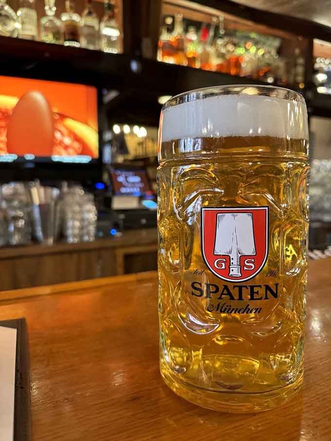 A proper German beer in a proper German stein, because some traditions are too good to mess with.