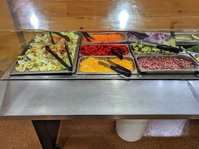 Fresh salad fixings await your creative genius, though let's be honest, you're here for what comes next.