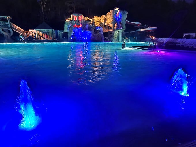 Evening pool sessions get the full light show treatment because regular swimming is apparently too boring now.