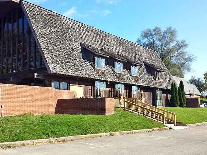 That distinctive roofline suggests someone decided ordinary architecture was for ordinary towns, and Mount Carroll isn't playing that game.