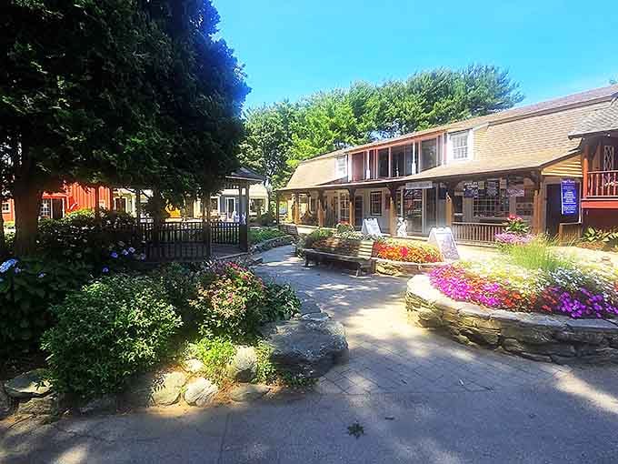 Flower-lined pathways lead to shops and discoveries, making you forget you're technically in a shopping center and not a garden.