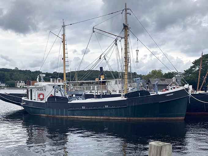 A working vessel that's seen more action than most action heroes, just floating there like it's no big deal.