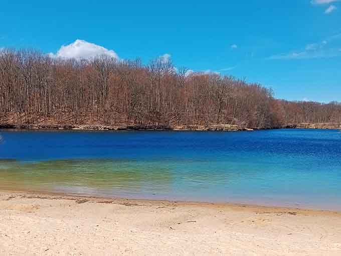 That gradient from sandy shore to deep blue proves Mother Nature has better design skills than any architect.