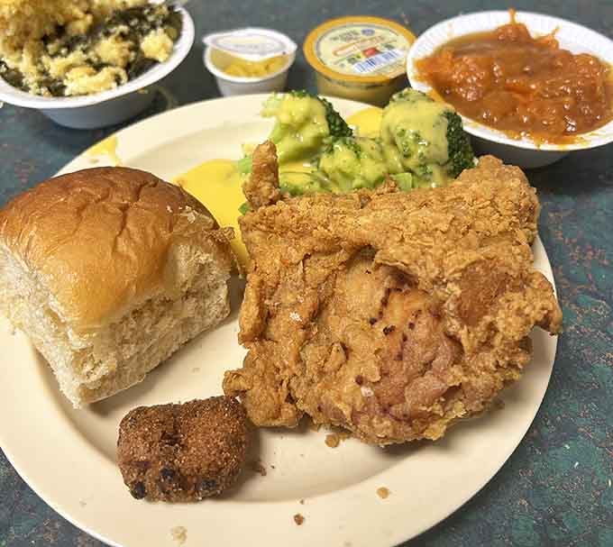 Golden, crispy fried chicken that makes you understand why people write country songs about coming home to mama's cooking.