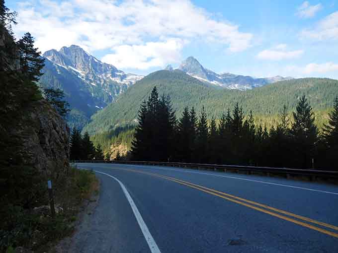Highway 20 curves through terrain that makes you question whether your camera is even worthy of this.