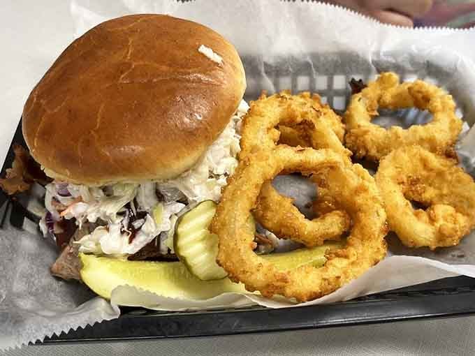 This burger and onion rings combo looks like it could solve at least three of your current life problems.