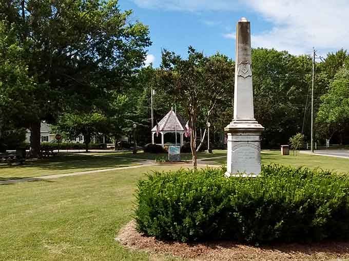 The town square where monuments and gazebos remind you that some places still value gathering over scrolling.