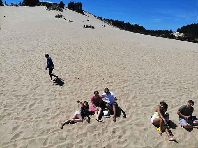 When the dunes get steep enough, gravity becomes more of a suggestion than a rule for these brave souls.