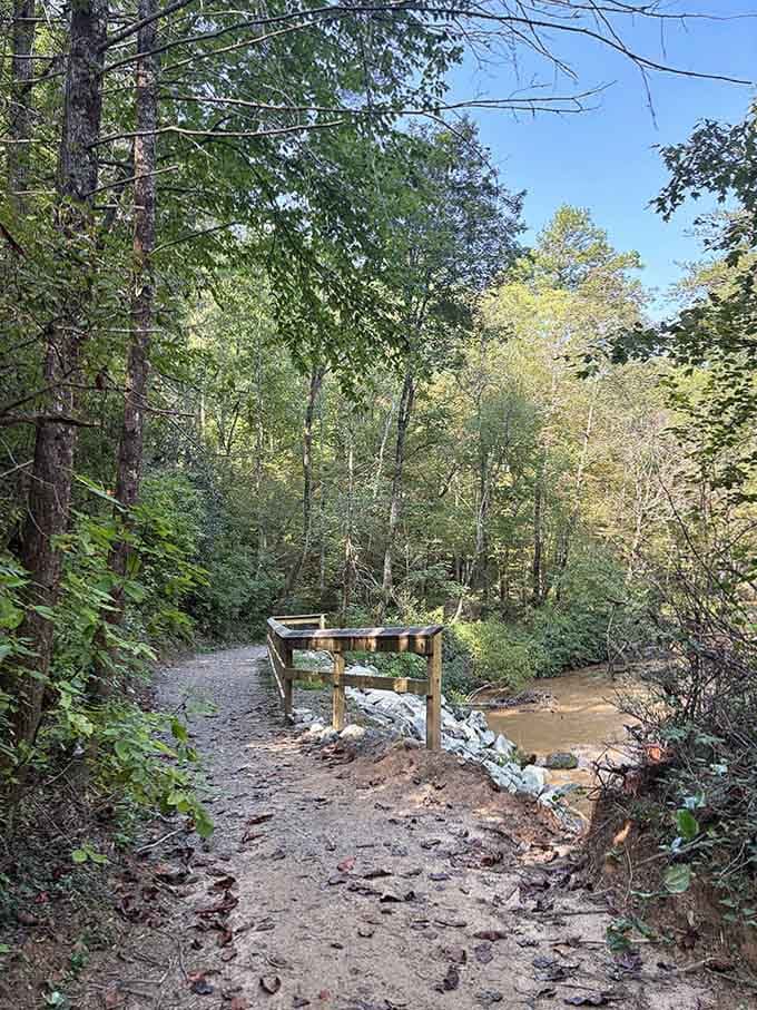 That wooden bridge means you won't have to wade across like a pioneer settler.