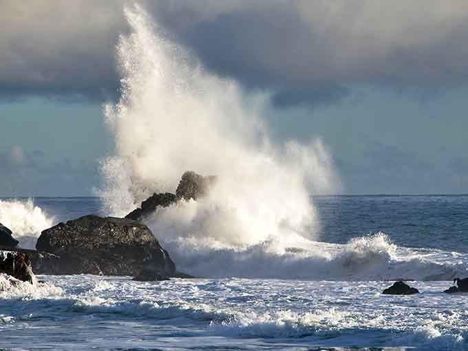 The Pacific doesn't knock gently here. These waves crash like they have a point to prove.