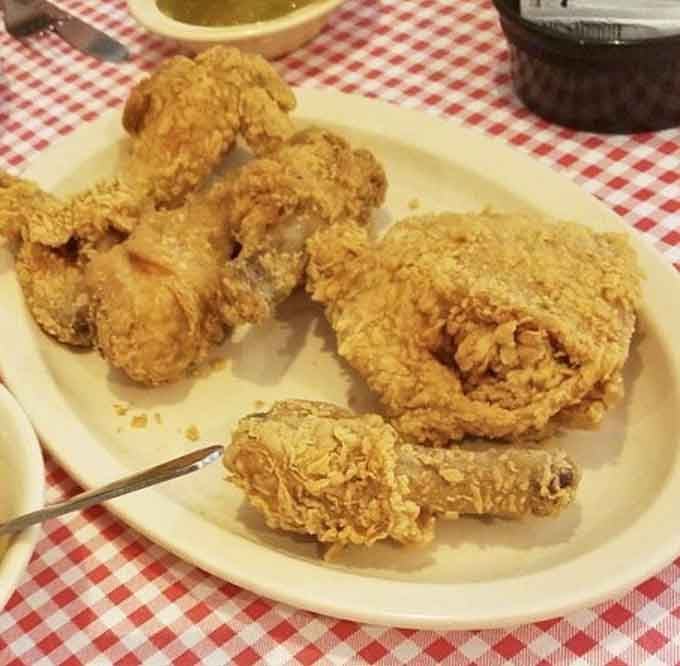 Golden, crispy perfection that would make Colonel Sanders himself weep with envy and maybe a little professional jealousy.