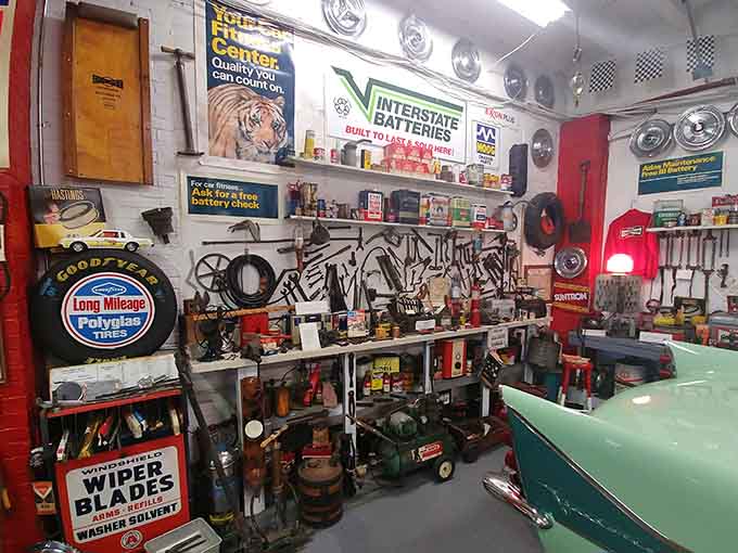 Vintage chrome and classic curves fill this automotive time capsule where nostalgia gets the full restoration treatment.