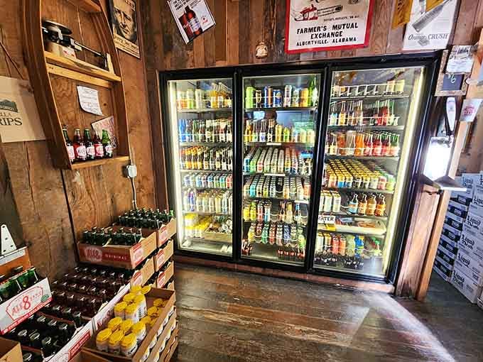 Cold beverages waiting in vintage-style coolers, because even time travelers need refreshment on a warm Kentucky afternoon.