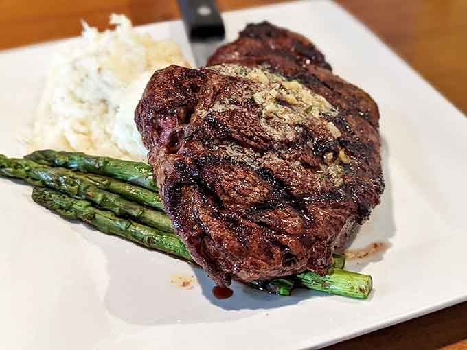 That sear, that marbling, those perfectly grilled asparagus spears&mdash;this is what steak dreams are made of, folks.