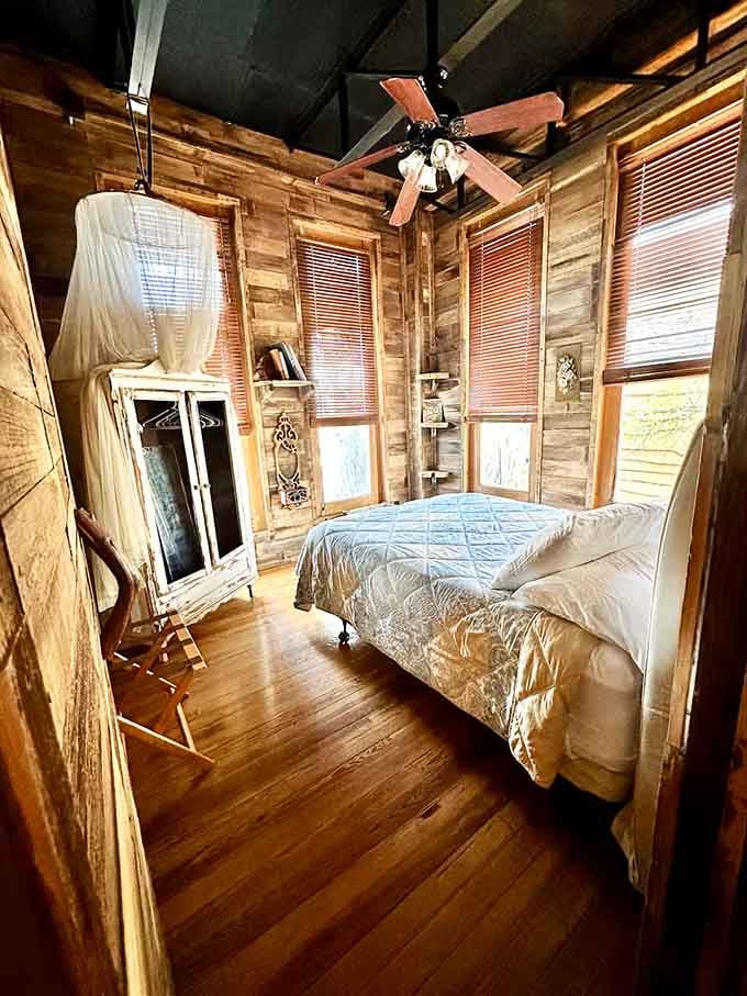 Windows surrounding the bed mean you'll wake to nature's alarm clock, which beats your phone's buzzing any day.