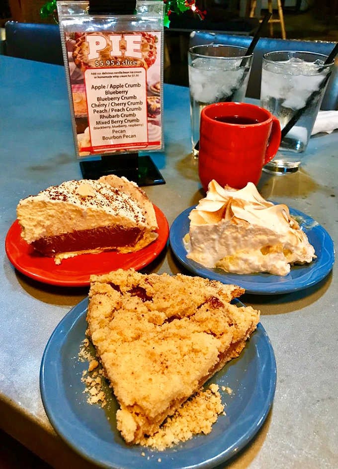 Three slices of pure happiness on colorful plates, because life's too short for boring dishware and mediocre desserts.