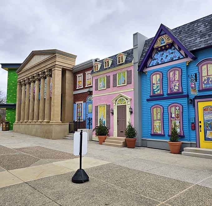 These colorful brownstones look like Mister Rogers' neighborhood got a serious upgrade and some serious paint.