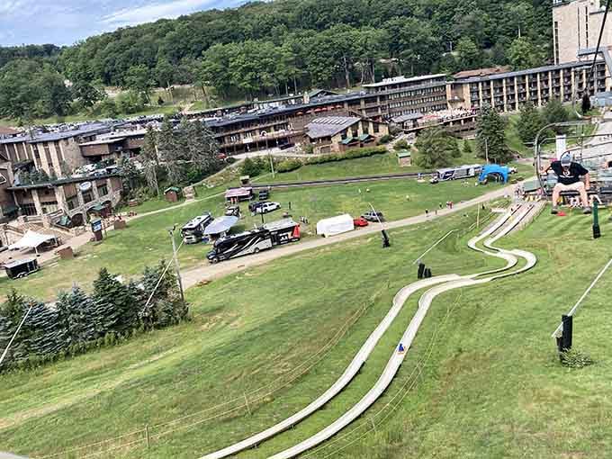 The resort sprawls across the valley like someone decided to build a playground on an actual mountain range.