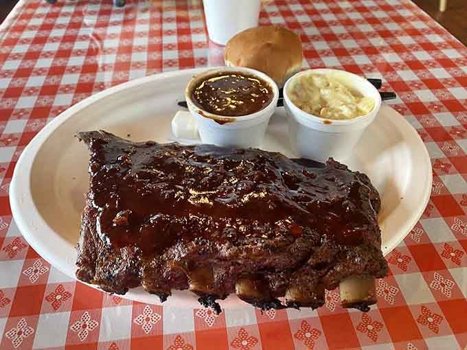 These ribs have that perfect glaze and tender pull that makes you understand why people drive across town for them.