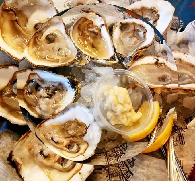 Fresh oysters on ice prove that landlocked doesn't mean lacking when it comes to pristine seafood selections.