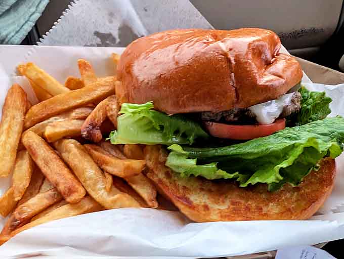 This burger and fries combo looks like it stepped straight out of 1955 and nobody's complaining about it.
