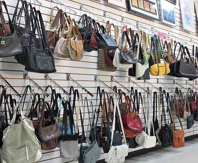 This wall of handbags rivals any department store display, minus the sticker shock and buyer's remorse.