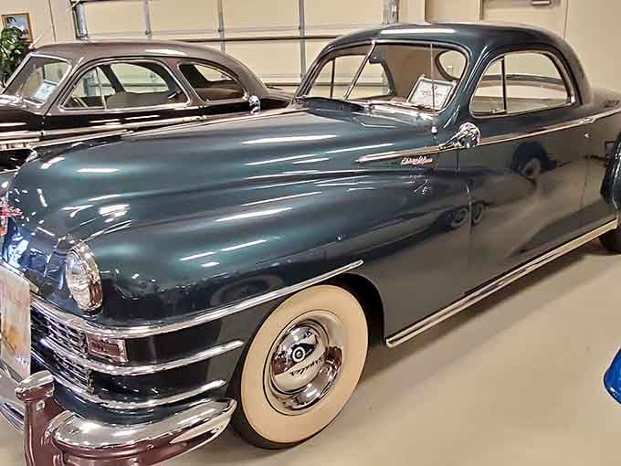 Deep green elegance with whitewall tires&mdash;this is what rolling up to a fancy dinner looked like back then.