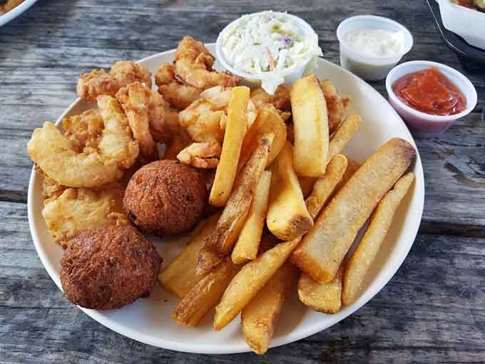 This fried shrimp platter arrives like a greatest hits album, featuring every golden, crispy thing you've been craving all week.