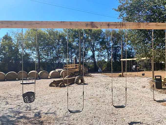 Simple swings under open skies prove the best things in life don't need fancy branding.