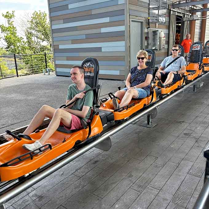 Loading up for adventure never looked so inviting, with those bright orange sleds ready for action.