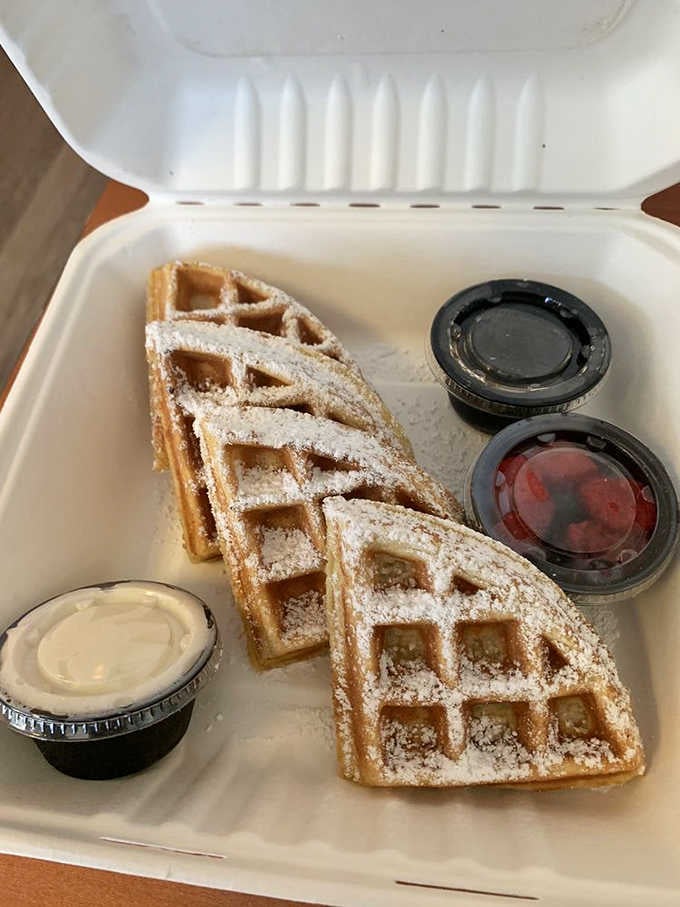 Golden Belgian waffles dusted with powdered sugar, because sometimes simple perfection needs no introduction or apology whatsoever.