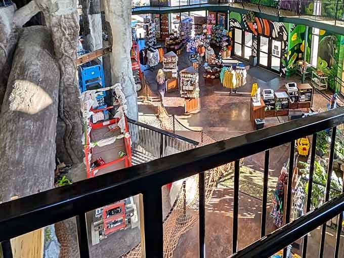 From this vantage point, the gift shop below looks like a treasure trove waiting to lighten your wallet.