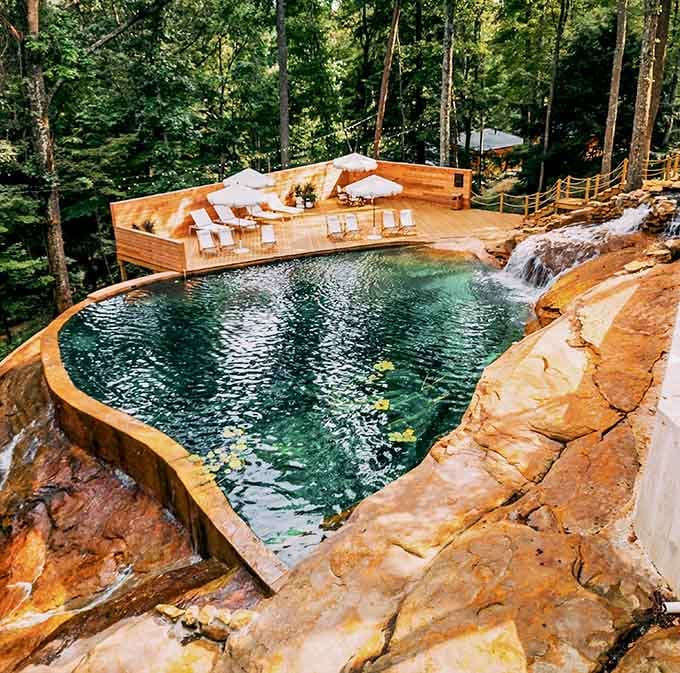 This heated pool with waterfall features looks like something from a resort brochure, except it's actually in Ohio.