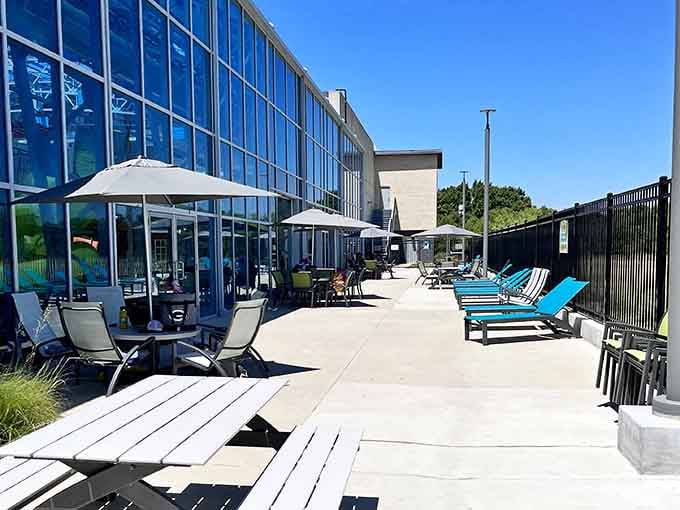 Outdoor lounging space means you can pretend you're at a resort without the airport hassle.