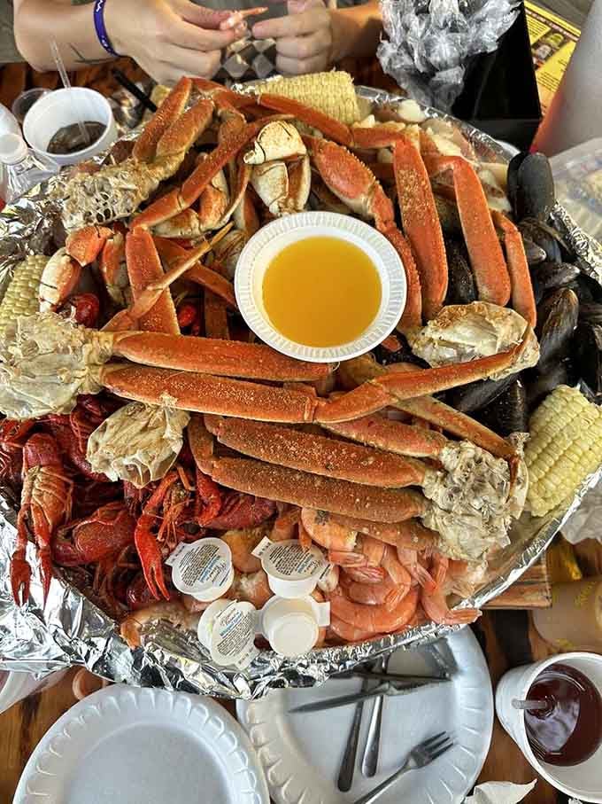 This seafood tower has more levels than a parking garage and infinitely better views of the marsh.