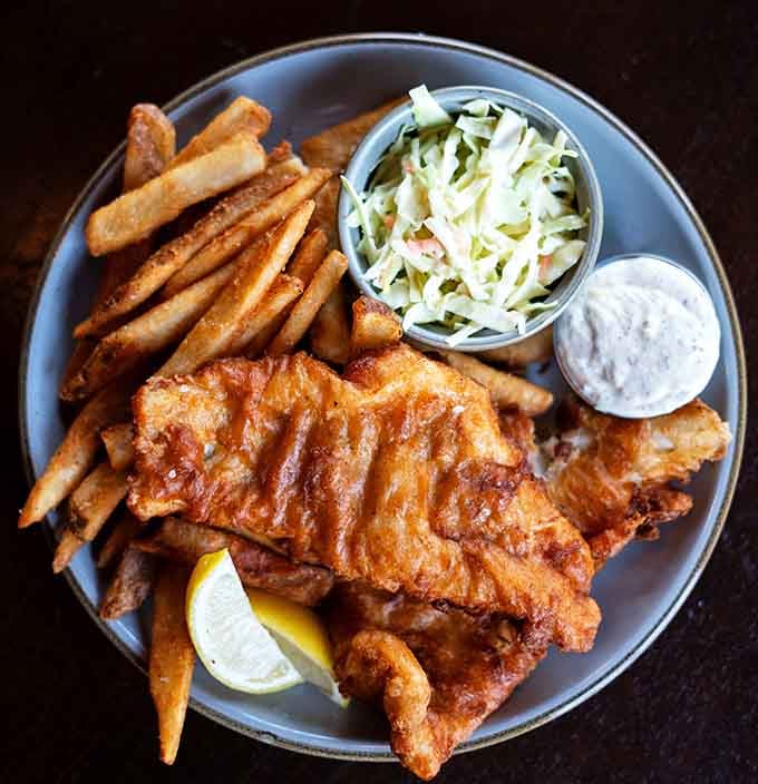 Golden, crispy fish and chips with coleslaw that proves British pub food found its American soulmate in Ohio.
