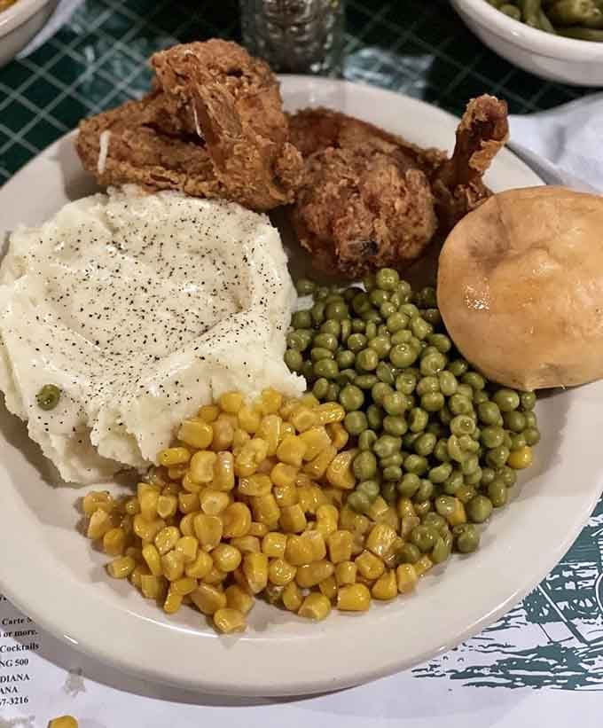 Golden fried chicken, creamy mashed potatoes, and vegetables that would make your grandmother smile with approval.